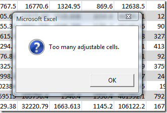 Yet Another Math Programming Consultant: Excel: too many adjustable cells